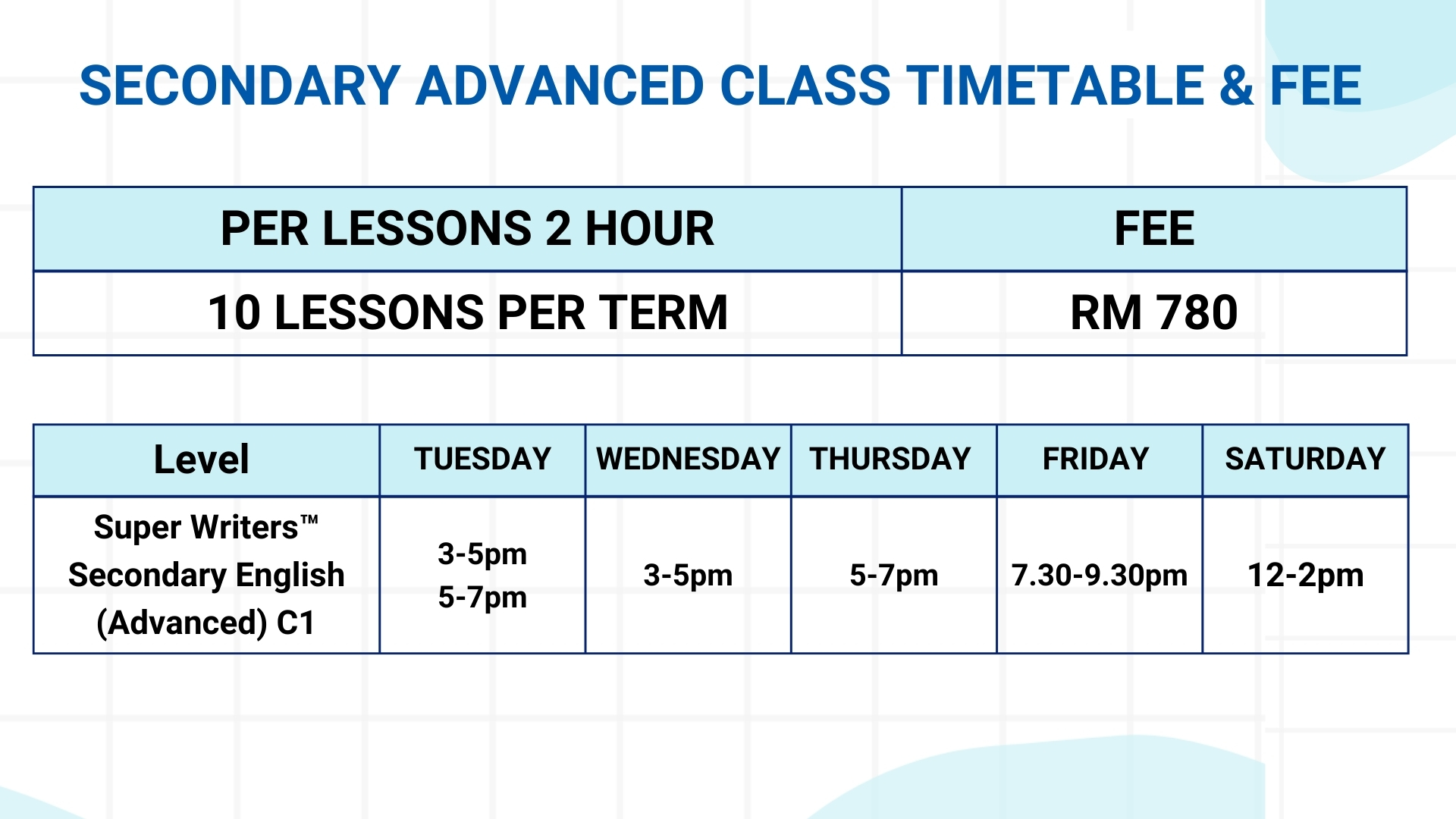 Class Schedule | Premium Online Award-winning English Tuition ...